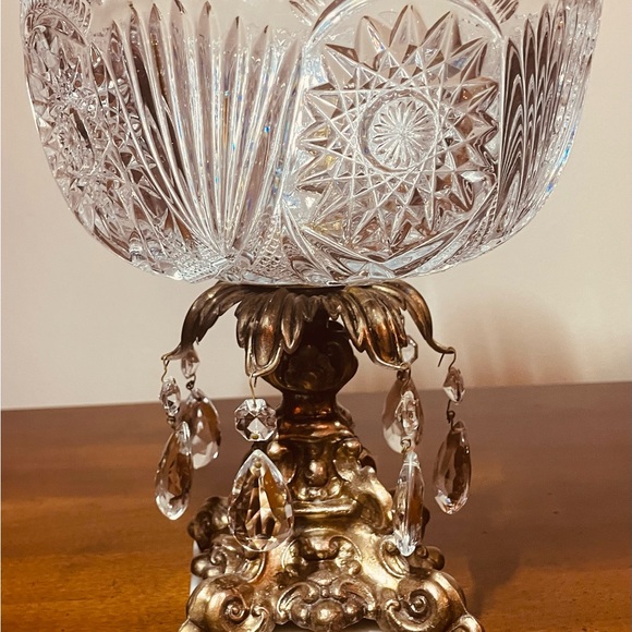 Accents | Mcm Hollywood Regency Cut Crystal Centerpiece Bowl Brass ...